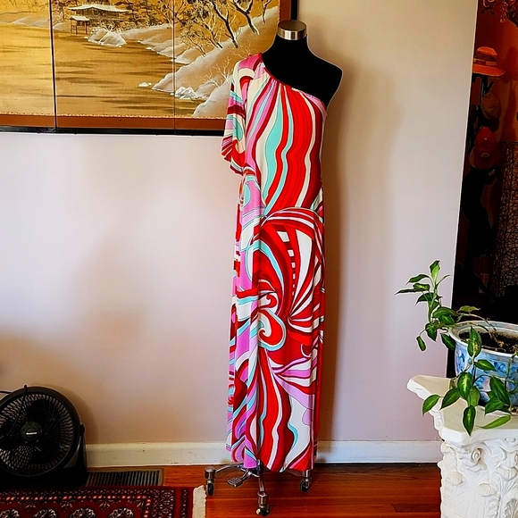 Nikki Poulos | Dresses | Nikki Poulos Maxi Dress Womens M Pink Blue ...